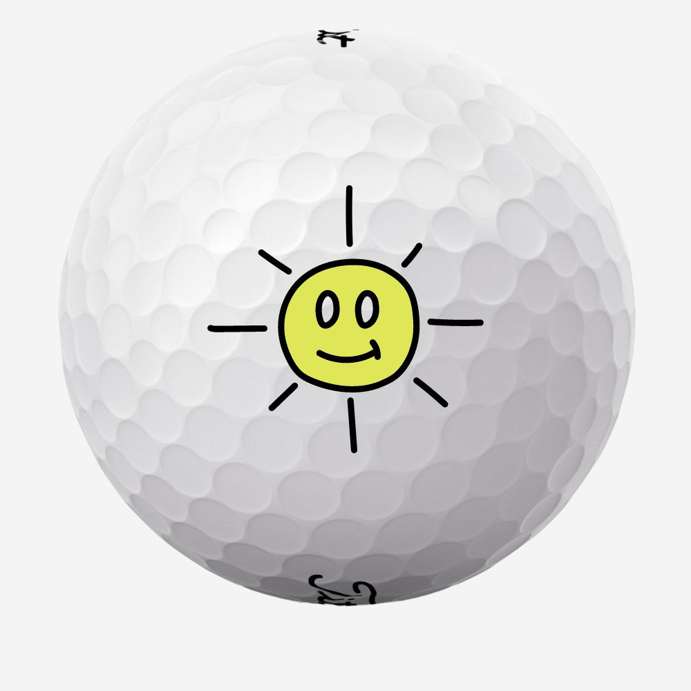 Golfbolde med glad sol - Golfbolde med logo, tekst og tegninger